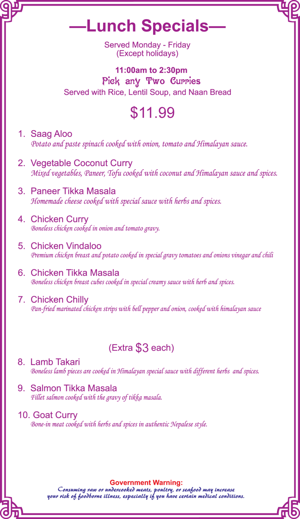 Everest Himalayan Cuisine MENU - Everest Himalayan Cuisine Menu